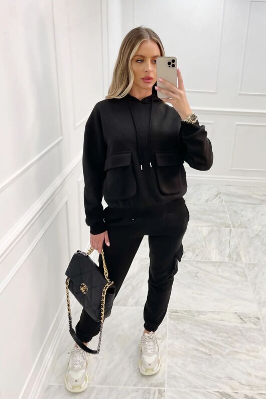 Wholesale Black Front Cargo Pocket Set | J5Fashion