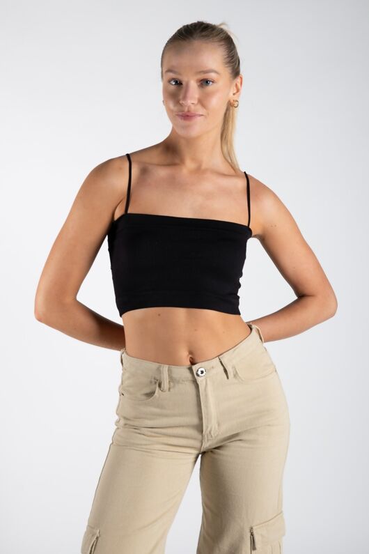 Wholesale Black Double Layer Ribbed Cami Top I J5Fashion