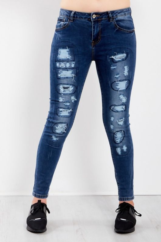 Wholesale Dark Denim Extreme Ripped Frayed Jeans | J5Fashion