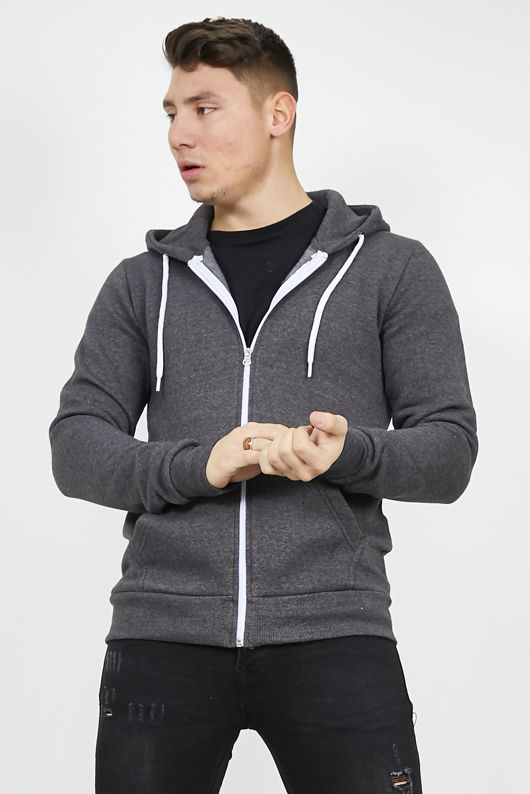 Wholesale Dark Grey Plain American Fleece Zip Up Hoody Jacket