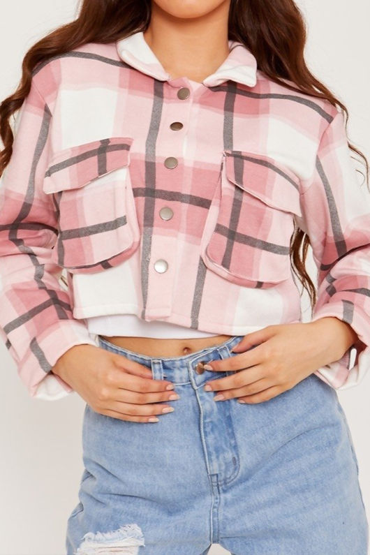 Wholesale Dusty Cropped Checked Shacket | J5Fashion