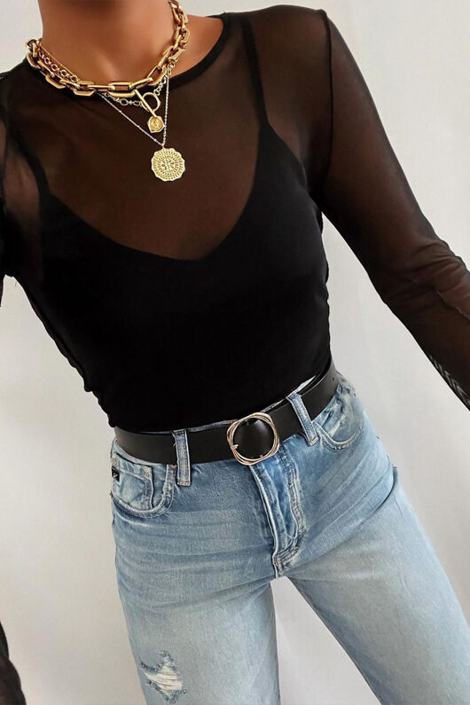 Wholesale Long Sleeve Mesh Top | J5Fashion