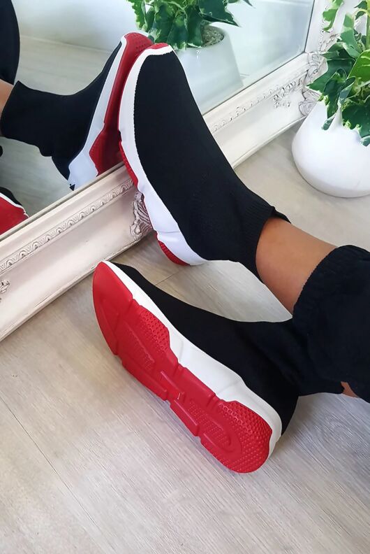 Wholesale Red High Top Runner Sock Trainer | J5Fashion