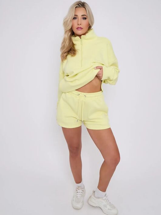 Yellow Half Zip Sweatshirt And Shorts Co-Ords Set