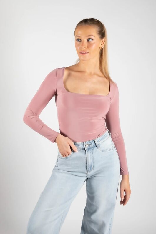 Wholesale Dusty Pink Slinky Square Neck Top | J5Fashion