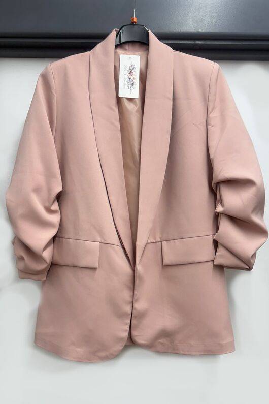 Wholesale Dusty Pink Ruched Sleeve Blazer I J5 Fashion
